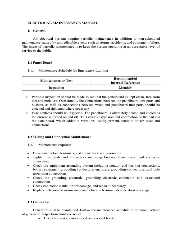 Electrical Maintenance Manual 1. General | Download Free PDF ...