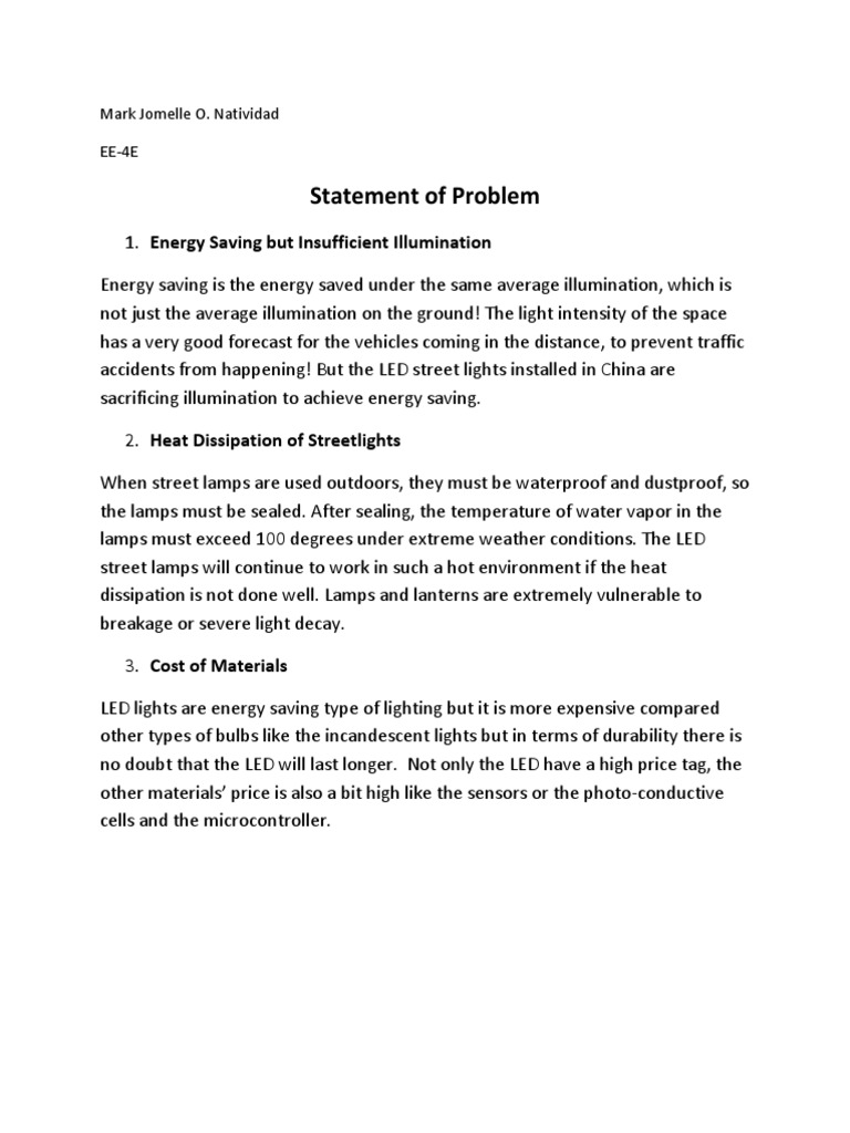 Statement of Problem: Mark Jomelle O. Natividad EE-4E | PDF ...
