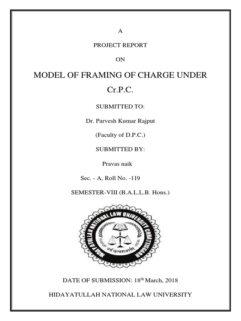 Model of Framing of Charge Under CR.P.C.: A Project Report ON | PDF ...