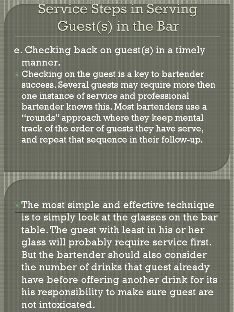 E. Checking Back On Guest(s) in A Timely Manner | PDF | Bartender ...