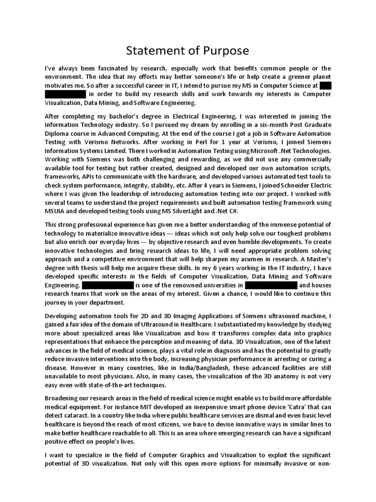 Statement of Purpose | PDF | Visualization (Graphics) | Software Testing