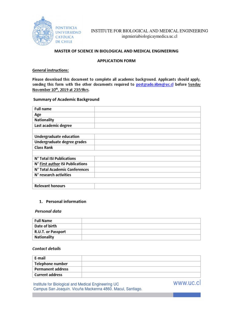 Master of Science in Biological and Medical Engineering Application ...