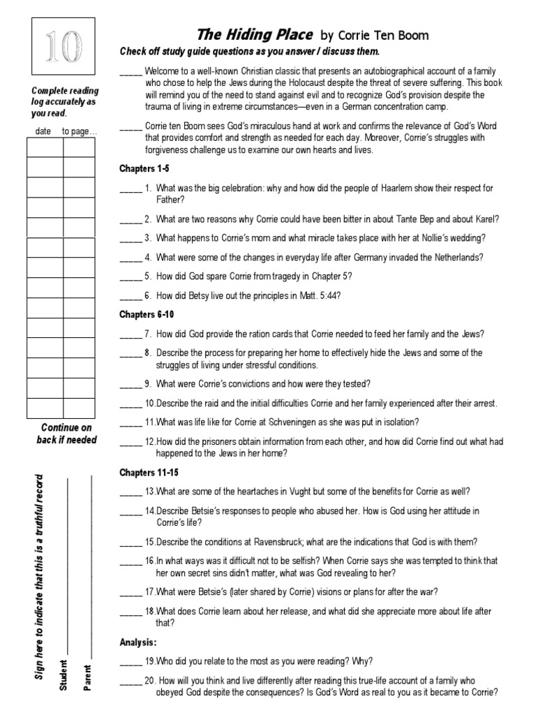 Study Guide for The Hiding Place | PDF