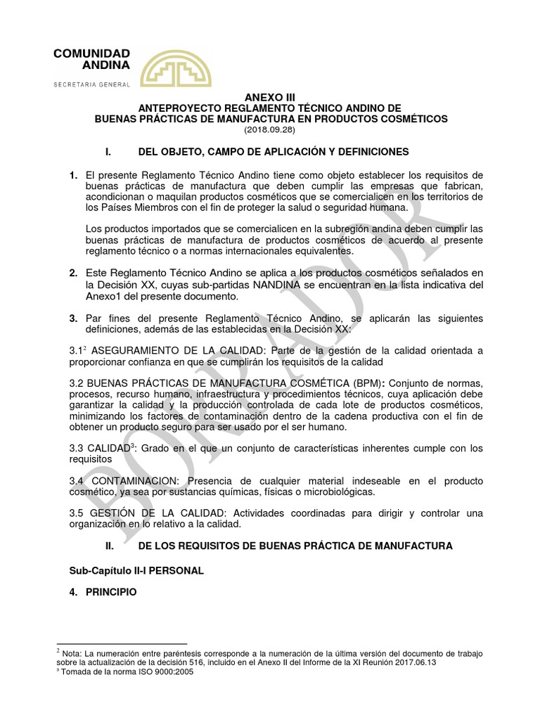 Reglamento BPM Comunidad Andina | PDF | Calidad (comercial) | Agua