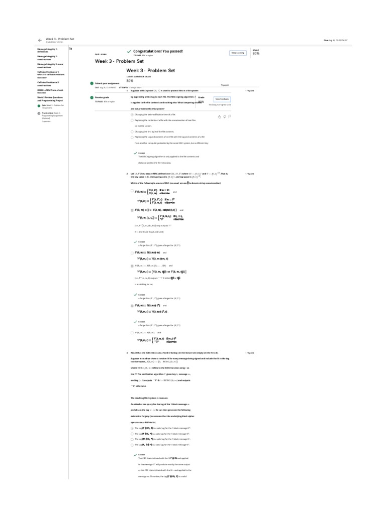 Week 3 Review and Practice Quiz: Cryptographic Message Integrity | PDF | Espionage Techniques ...