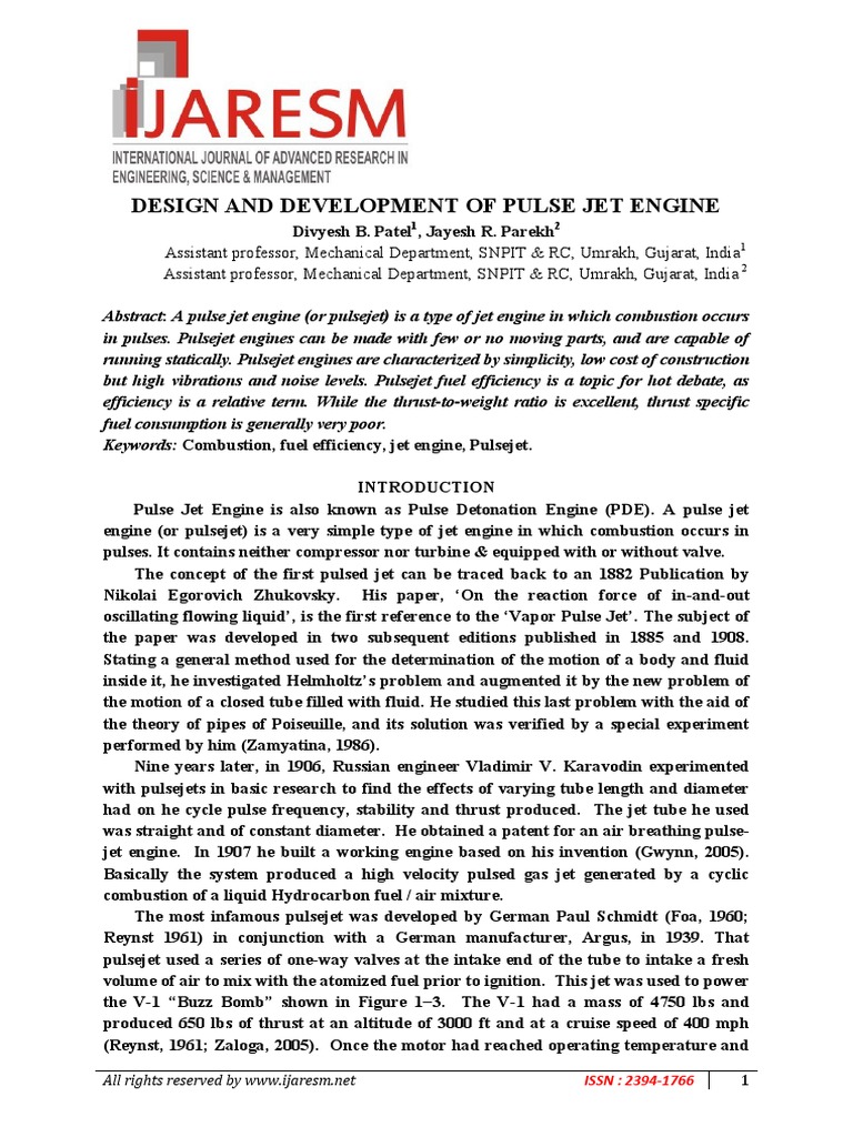 Design and Development of Pulse Jet Engine | PDF | Jet Engine | Engines