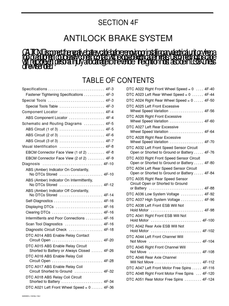 Section 4F: Daewoo J-100 Bl2 / Bl3 | PDF | Anti Lock Braking System | Screw