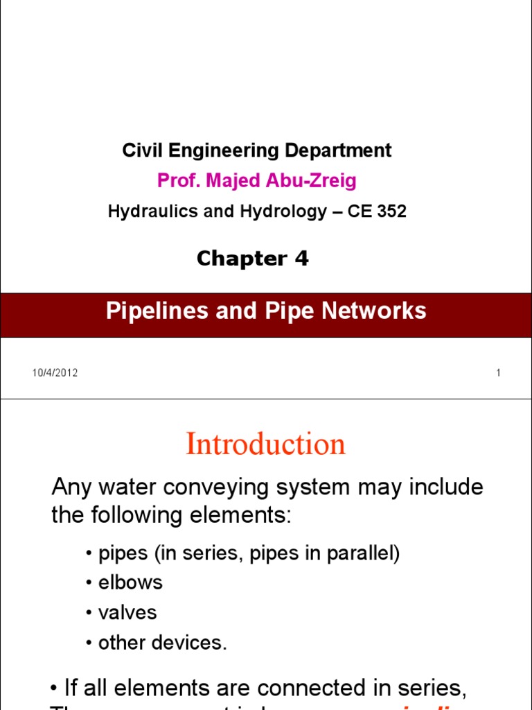 Pipelines and Pipe Networks: Civil Engineering Department | PDF ...