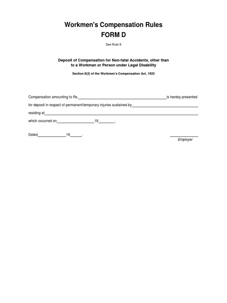 Workmen's Compensation Rules Form D | PDF