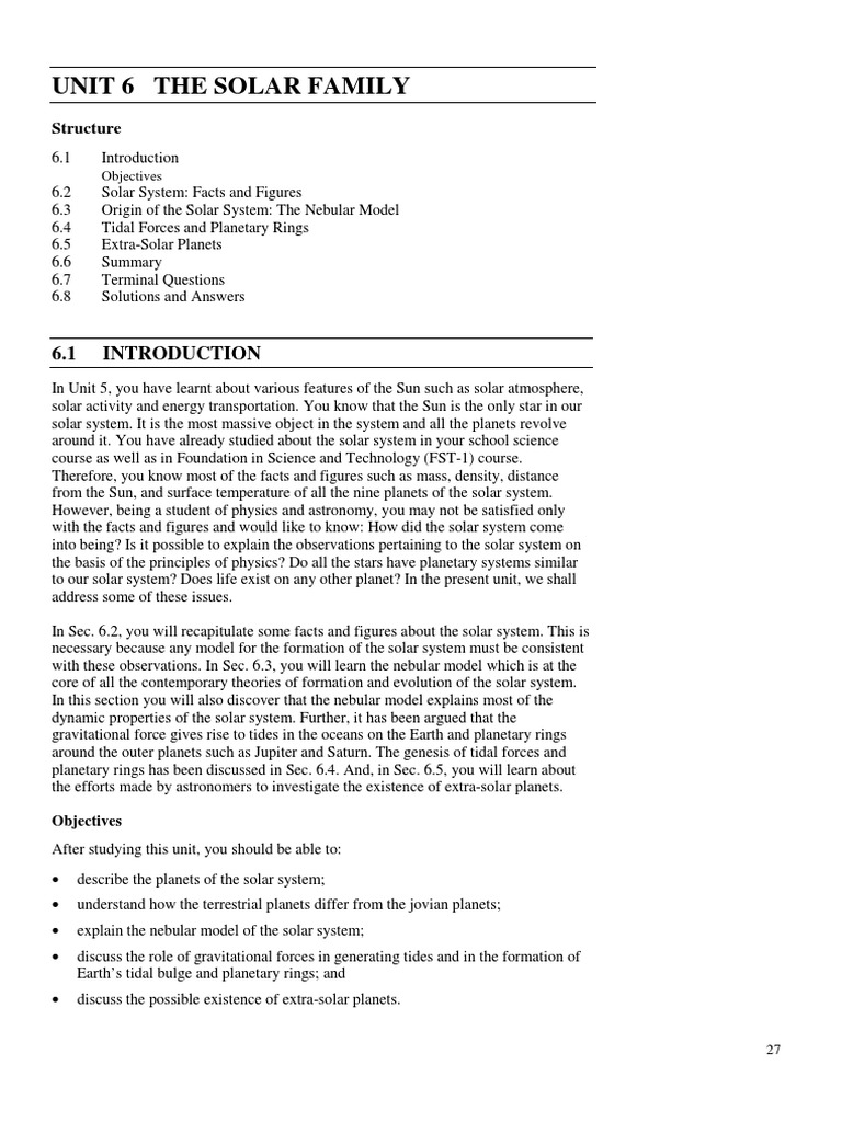 Unit 6 The Solar Family: Structure | PDF | Formation And Evolution Of ...