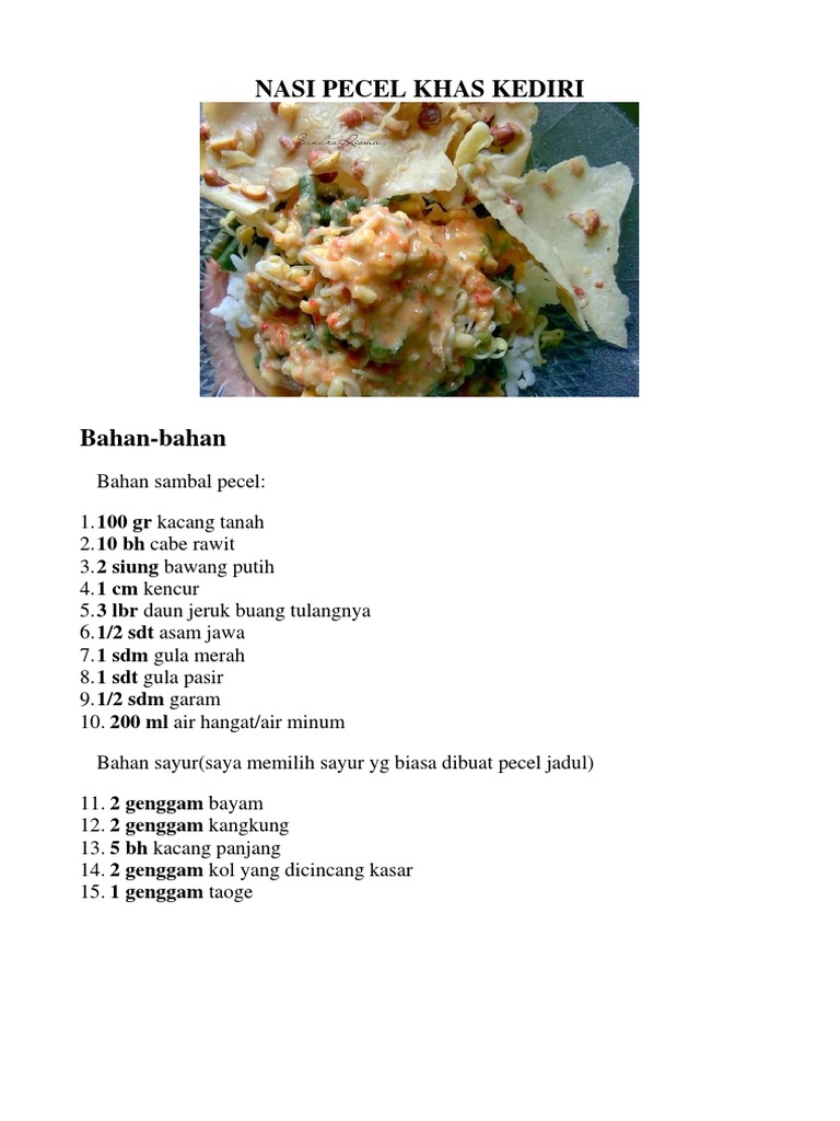 Nasi Pecel Khas Kediri | PDF