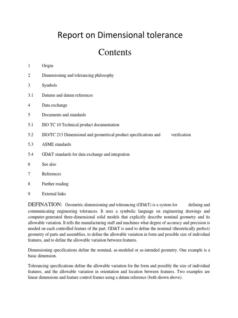 Report On Dimensional Tolerance: Defination | PDF | Engineering ...