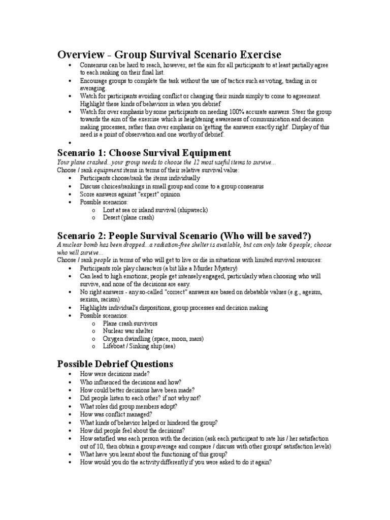 Team Building Survival Scenario | PDF | Consensus Decision Making ...