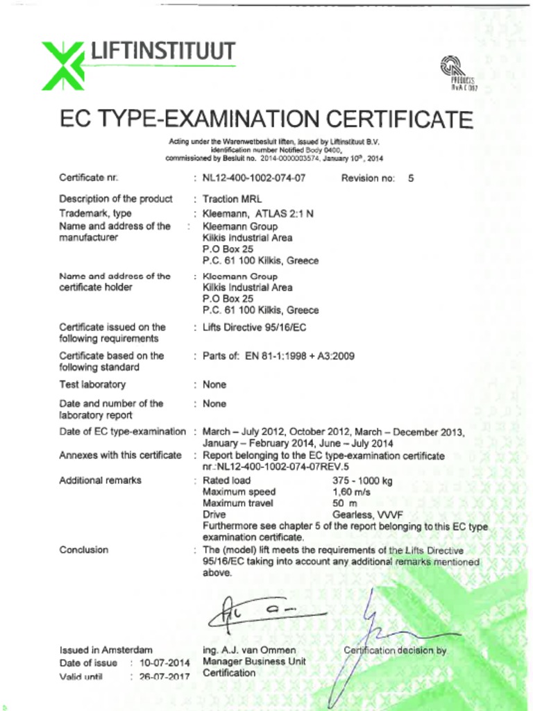 Certificate ATLAS 2 1 EC Rev.5 | PDF
