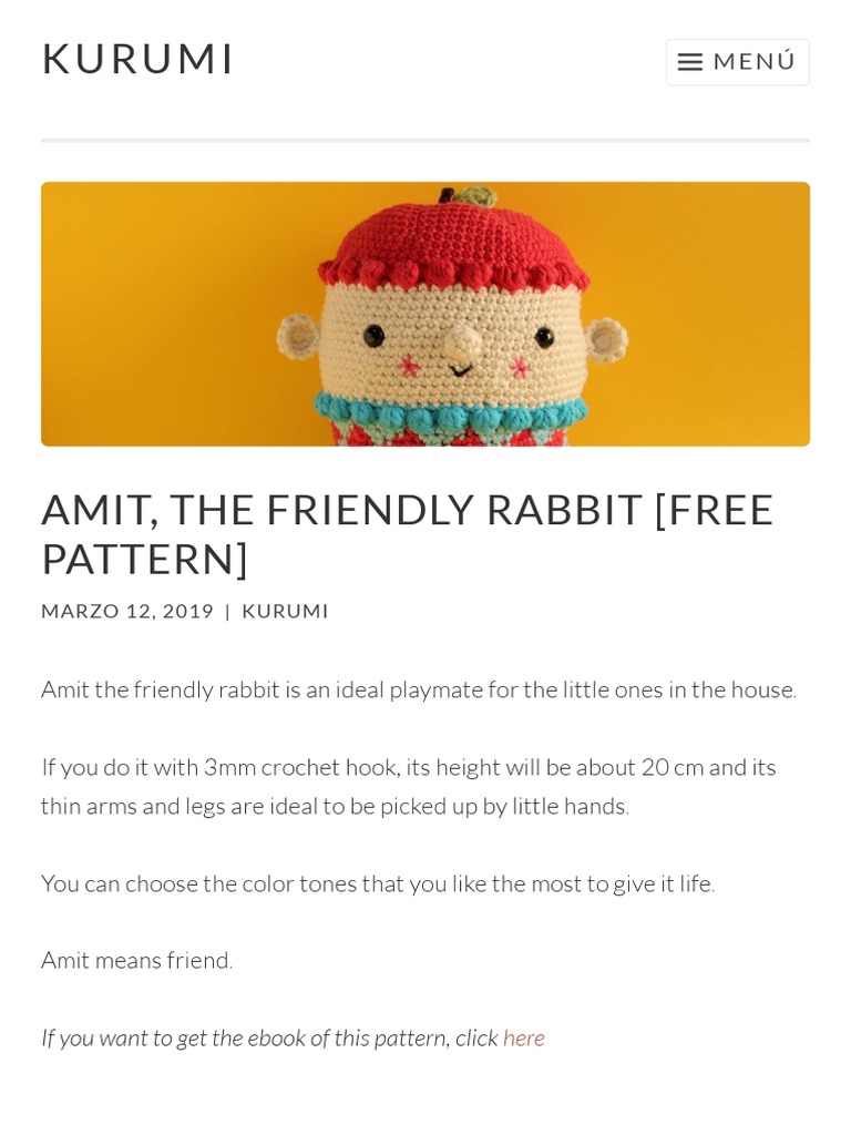 Amit The Friendly Rabbit by Kurumi | PDF | Crochet | Yarn