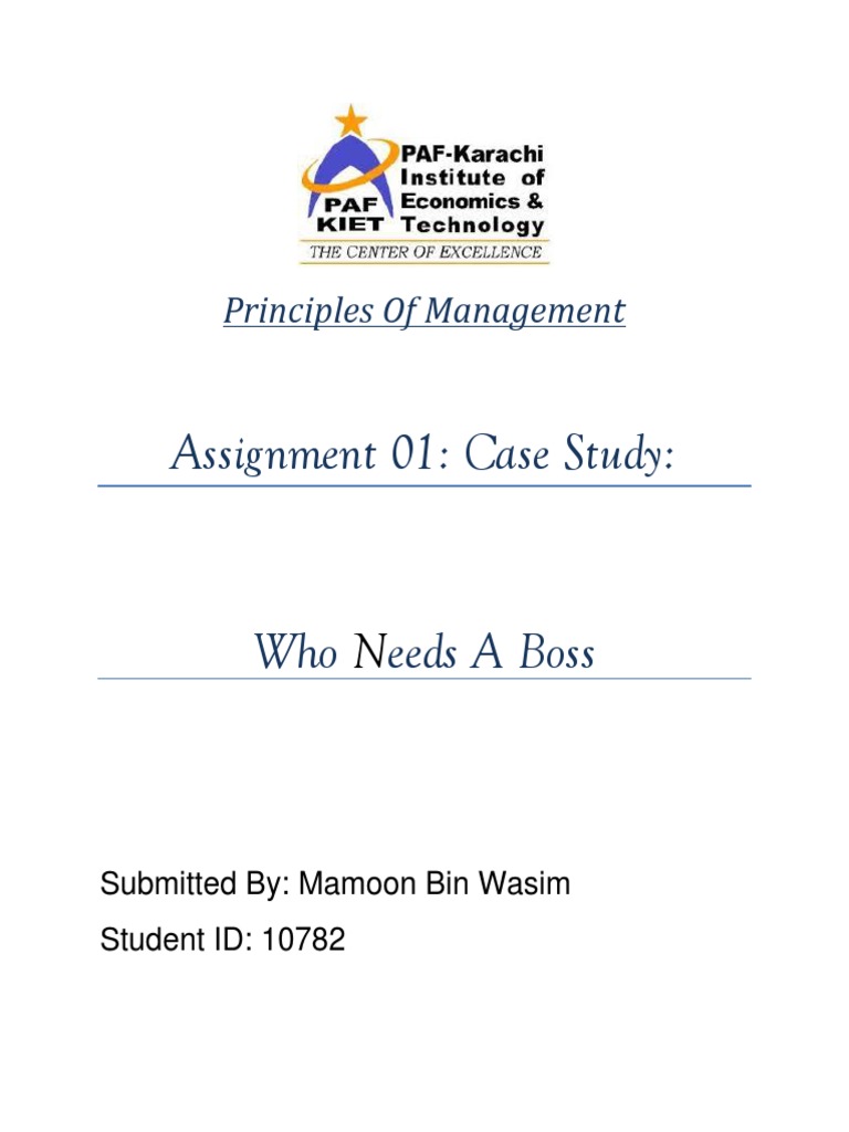 Assignment 01: Case Study:: Principles of Management | PDF | Decision ...
