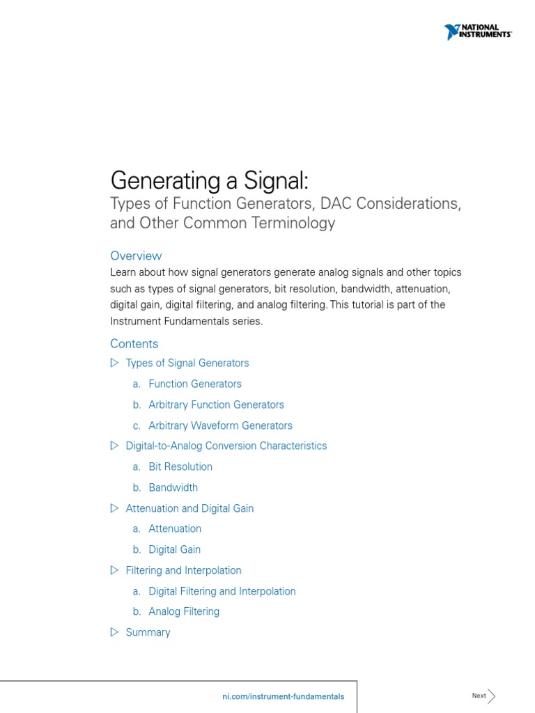 Generating A Signal:: Types of Function Generators, DAC Considerations ...