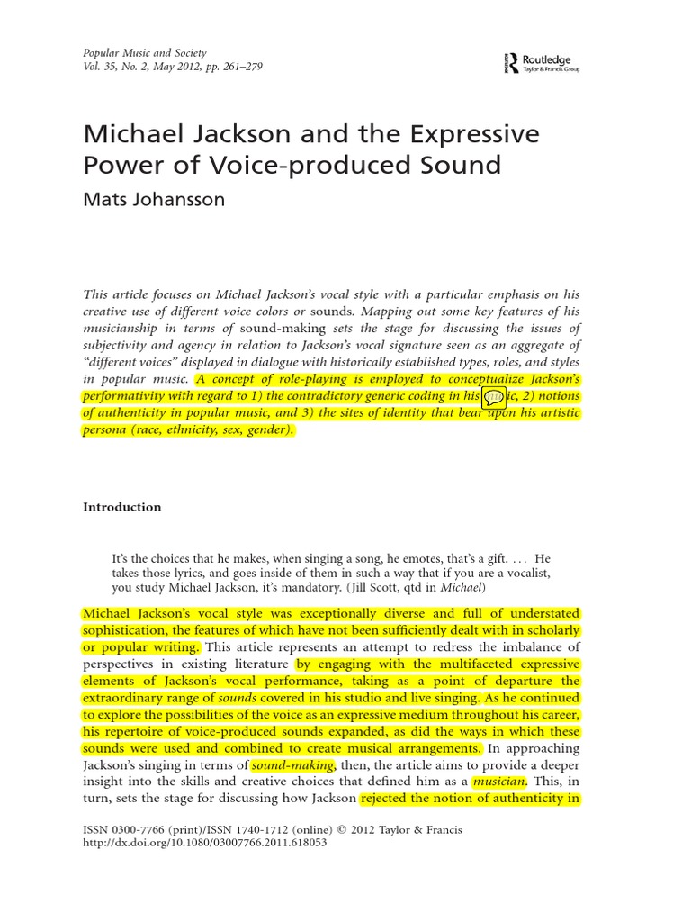 Michael Jackson and The Expressive Power of Voice Produced Sounds | PDF ...