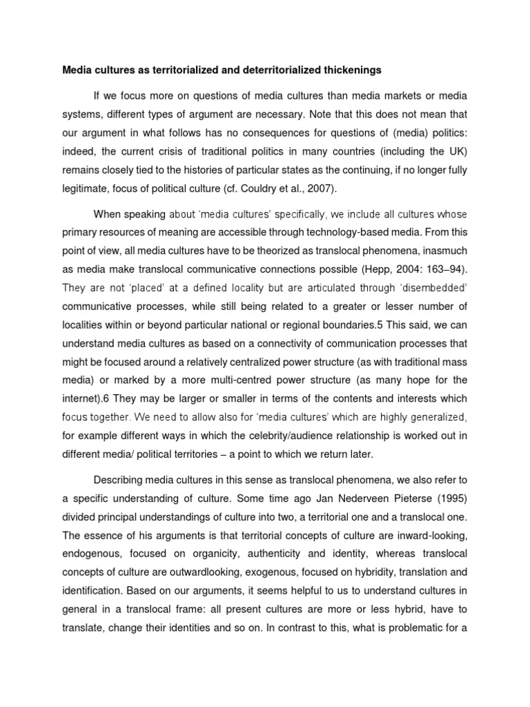 Media Cultures As Territorialized and Deterritorialized Thickenings ...