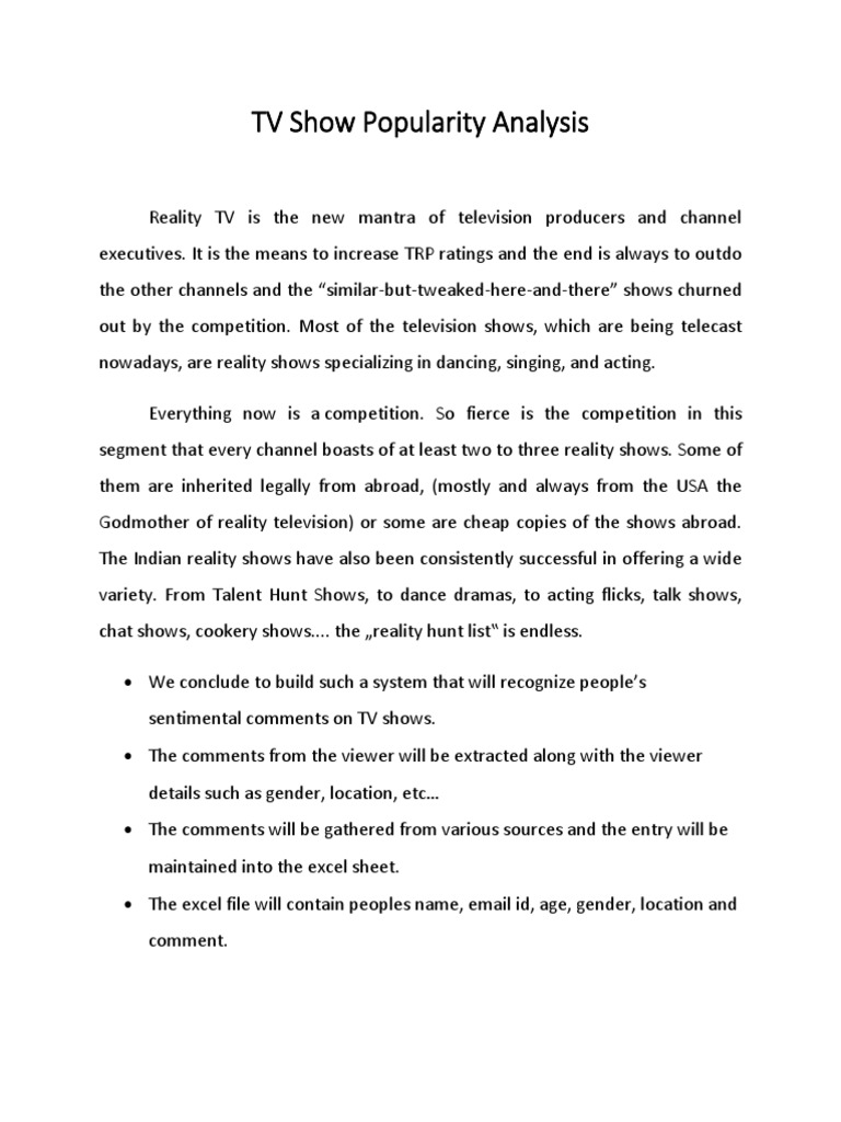 Tv Show Popularity Analysis Pdf Chart Random Access Memory