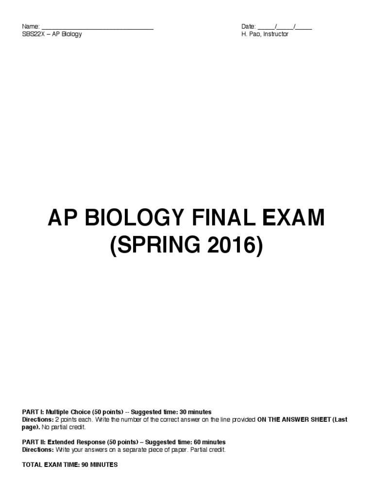 AP Biology 2016 Final Exam Overview | PDF | Mitochondrion | Cell Membrane