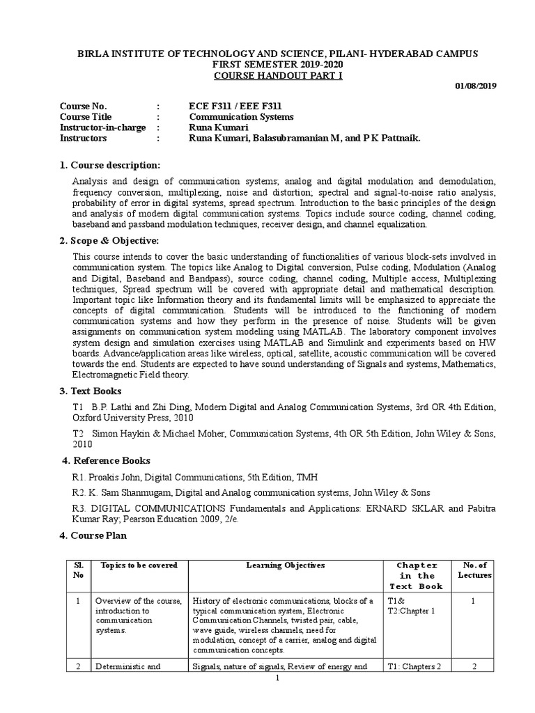 Course Description 4 Reference Books Pdf Modulation Data Transmission