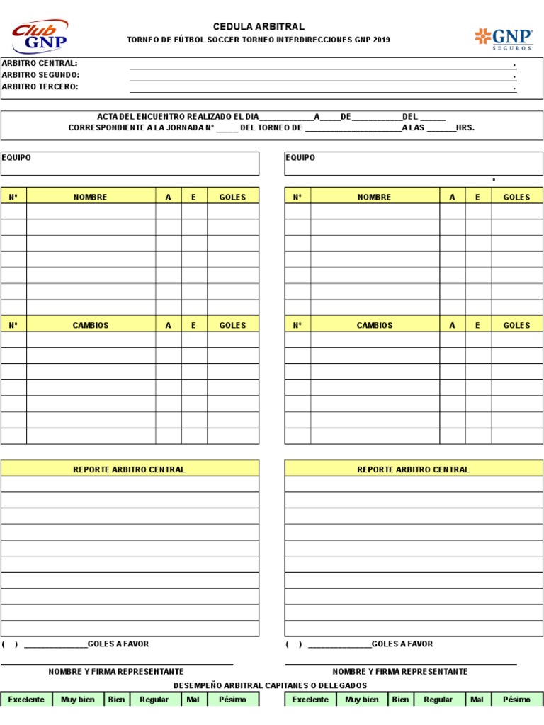 Cédula Arbitral de Juego | PDF