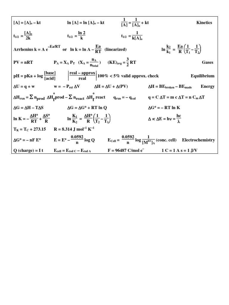 Chem Formula Sheet PDF | PDF | Continuum Mechanics | Thermodynamics