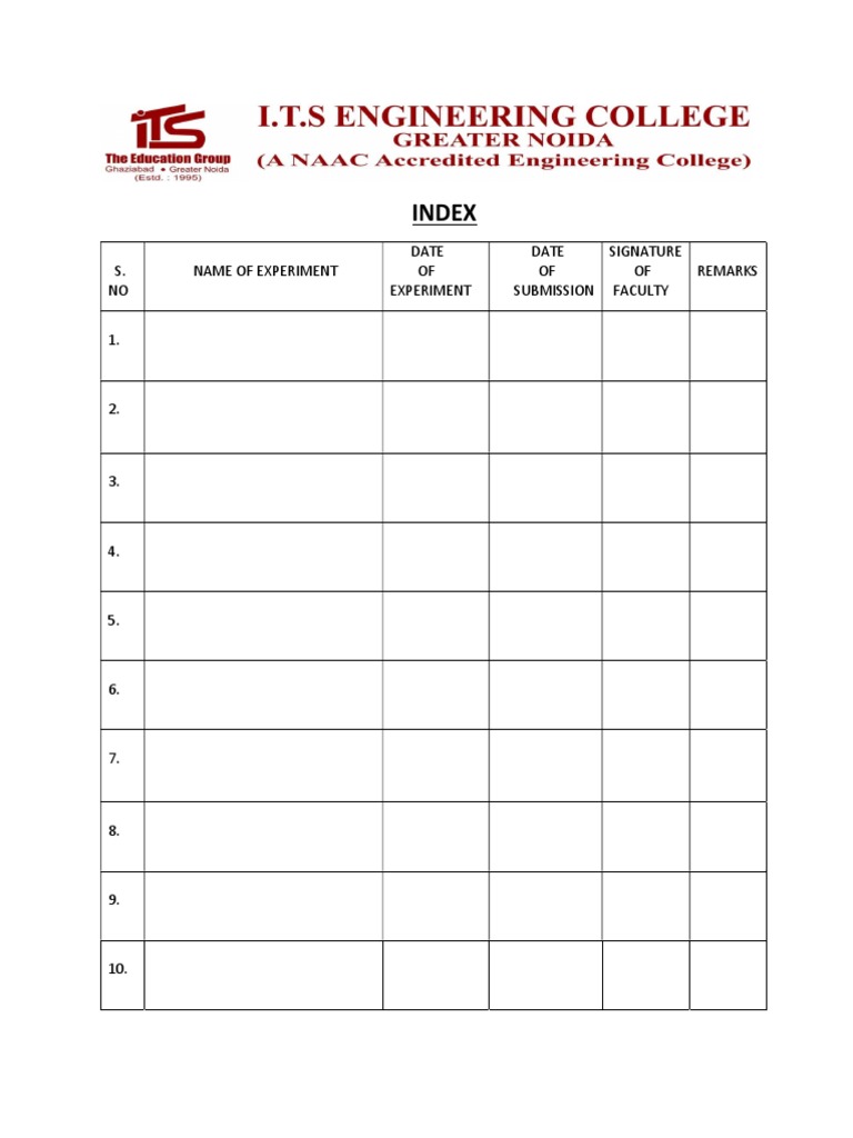 Lab experiment index template | PDF
