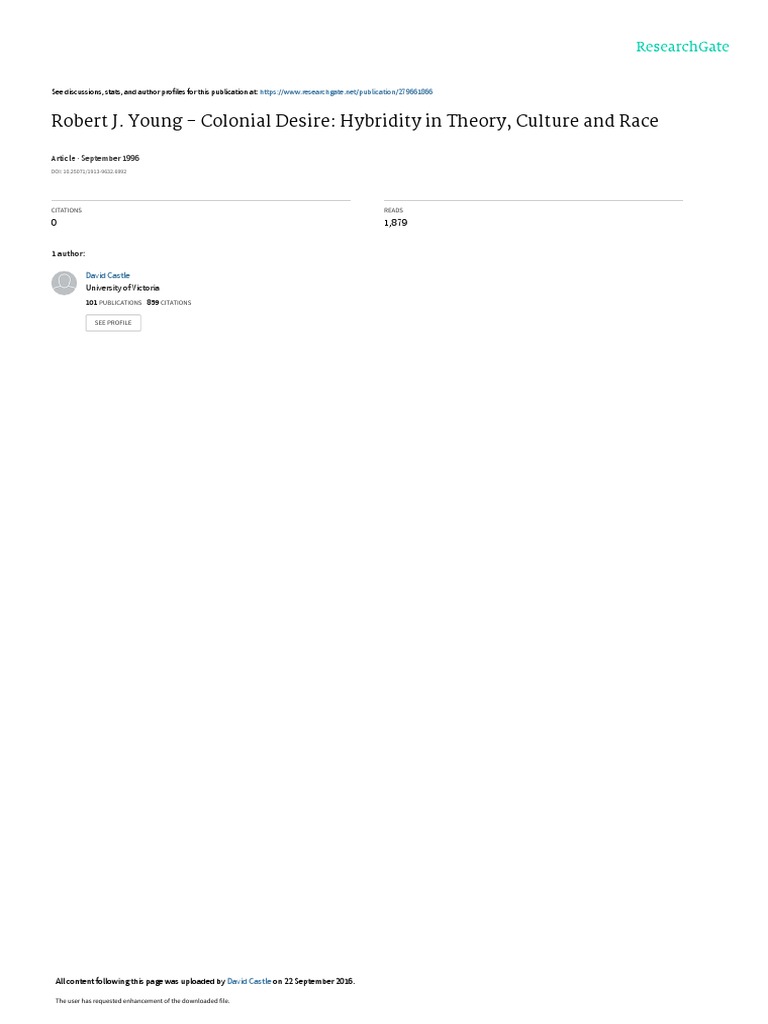 Robert J Young - Colonial Desire Hybridity | PDF | Race (Human ...