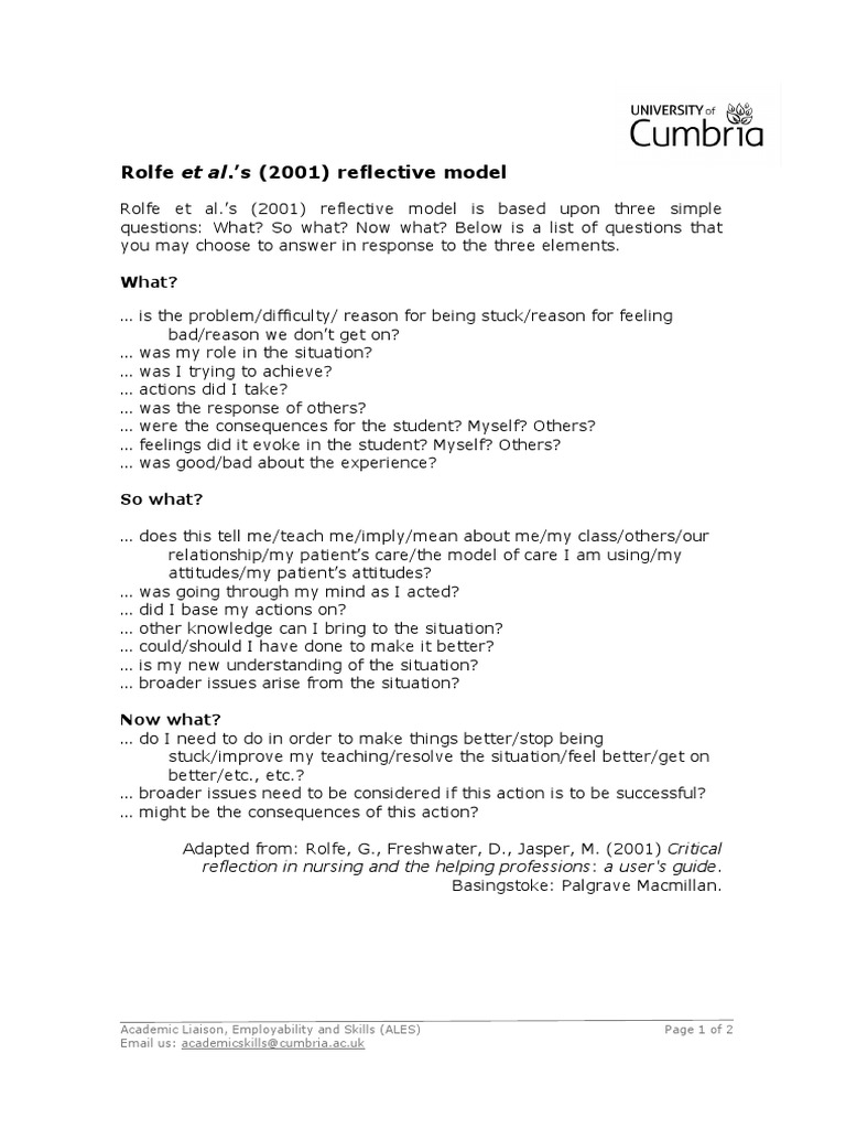 Rolfe et al.’s (2001) reflective model: What? | Epistemology | Behavioural Sciences