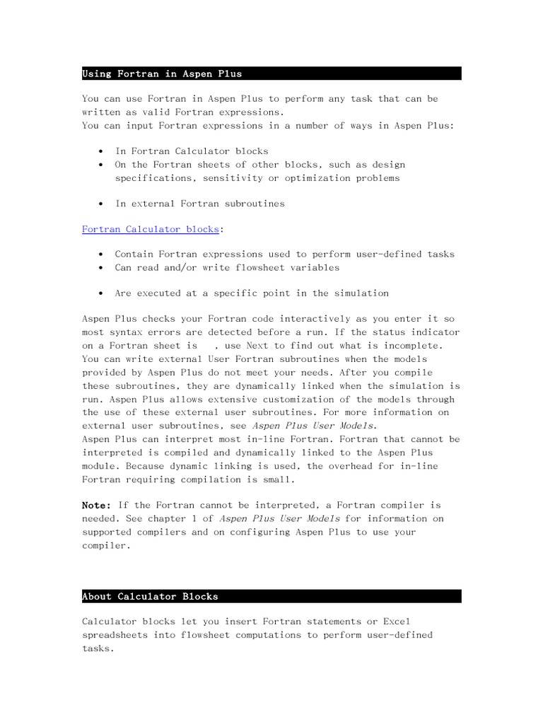 Aspen Plus Guide | PDF | Parameter (Computer Programming) | Subroutine Aspen Plus Guide | PDF | Parameter (Computer Programming) | Subroutine