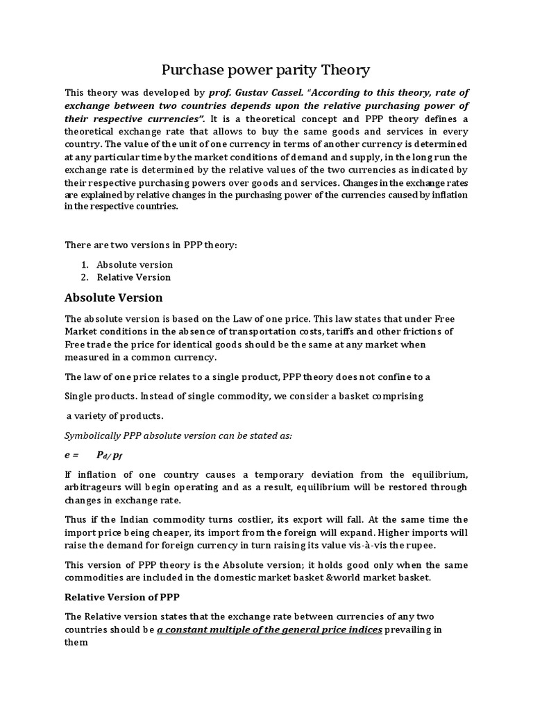 Purchase Power Parity Theory: Absolute Version | PDF | Purchasing Power ...