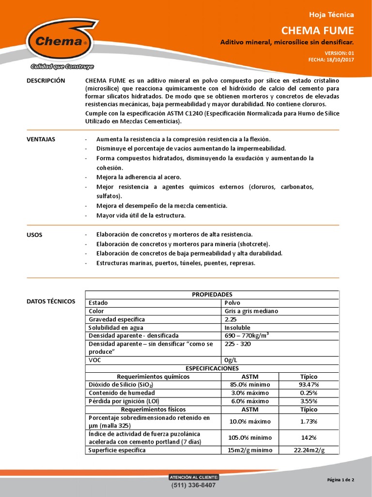 HT Chema Fume V01.2017 PDF | PDF | Cemento | Minerales