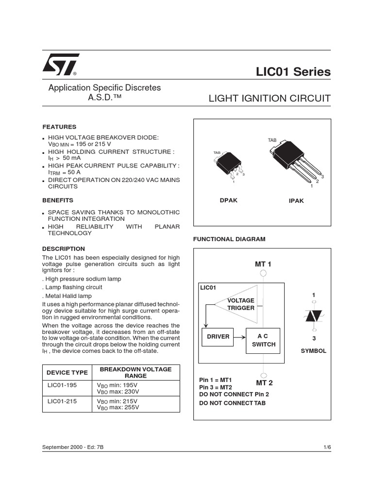 Lic01 Series Light Ignition Circuit Pdf Electrical Components