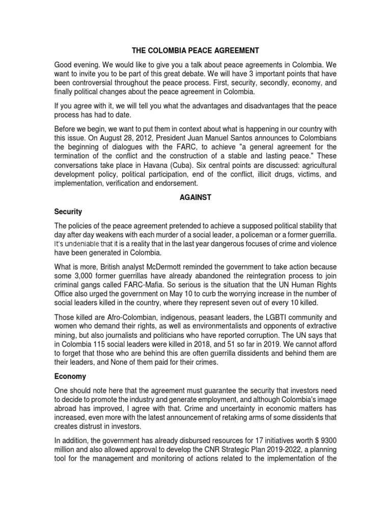 The Colombia Peace Agreement | PDF | Crime & Violence | Crime Thriller