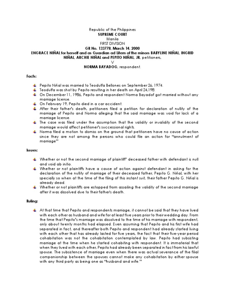CD - Ninal v. Bayadog, GR. No. 133778, March 14, 200 | PDF | Annulment ...
