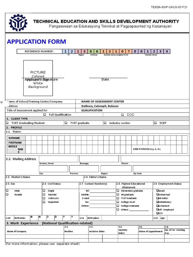 Application Form for the Technical Education and Skills Development ...