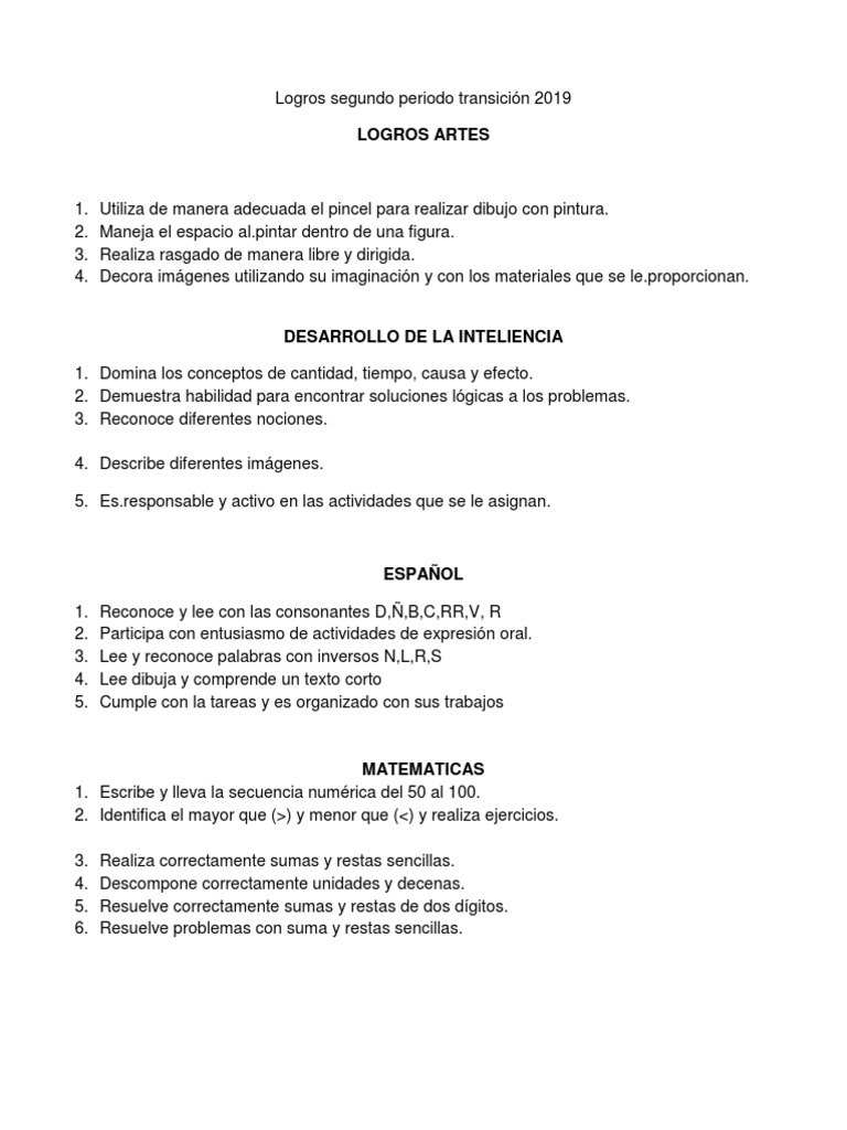 Logros Transicion Segundo Periodo Académico | PDF