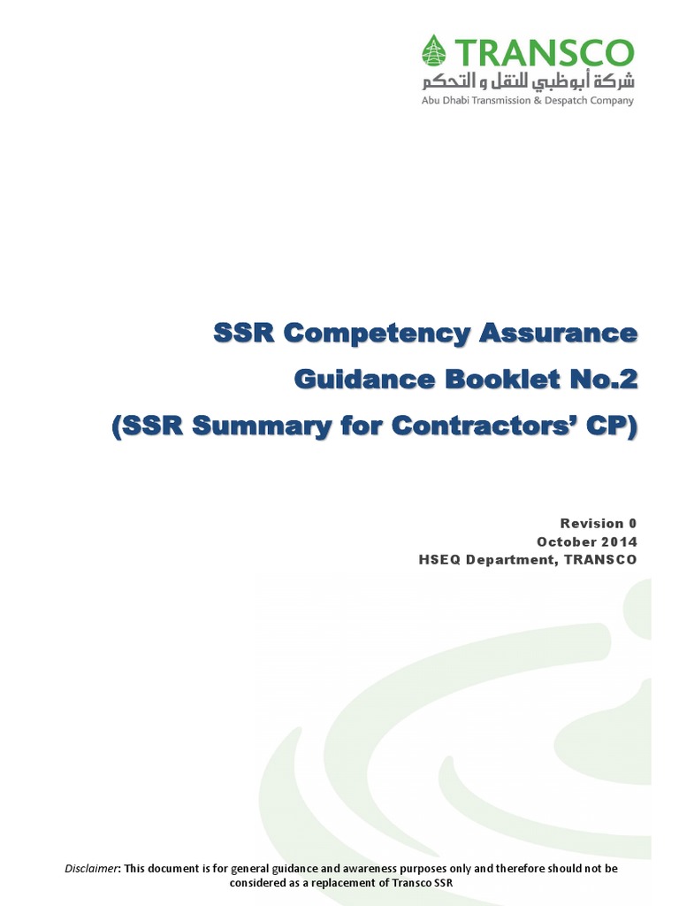 SSR Competency Assurance Guidance Booklet No.2 (SSR Summary For ...