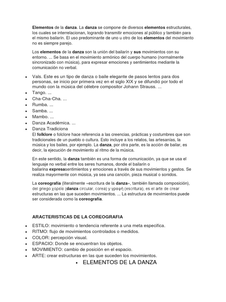 Elementos y características de la danza | PDF | Bailes | Ballet
