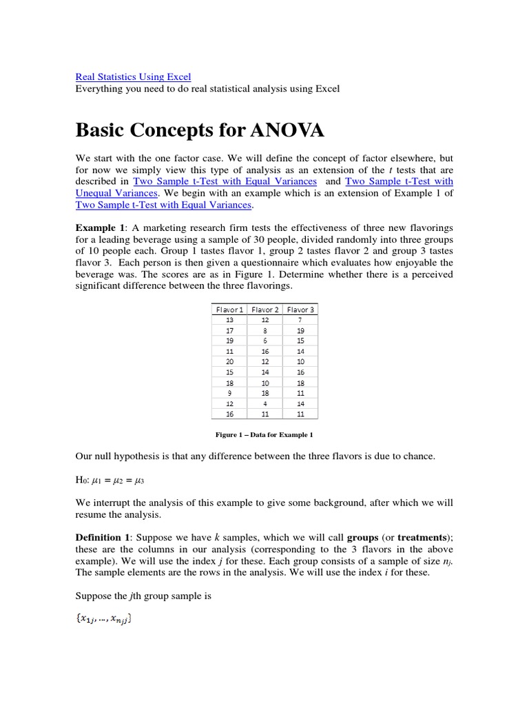 Basic Concepts For ANOVA: Real Statistics Using Excel | PDF | Student's ...