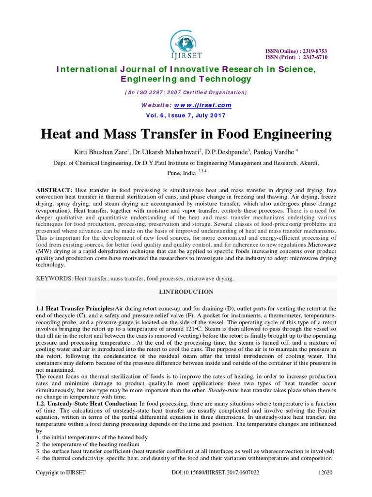 Heat and Mass Transfer in Food Engineering | PDF | Pressure Cooking ...