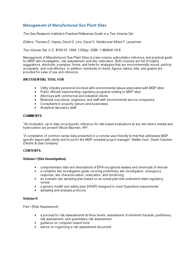 Management of Manufactured Gas Plant Sites | PDF | Risk Assessment ...