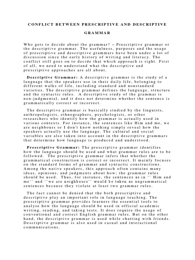 Descriptive & Prescriptive Grammar | PDF | Grammar | English Language