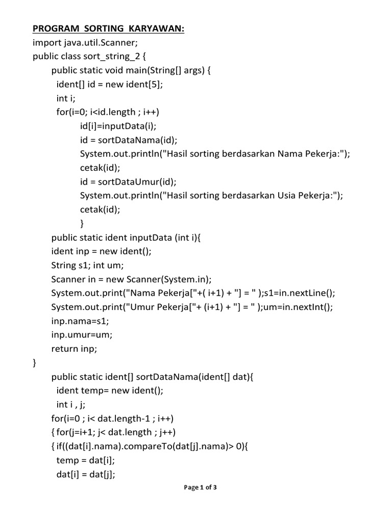 Java Program For Employee Sorting Pdf