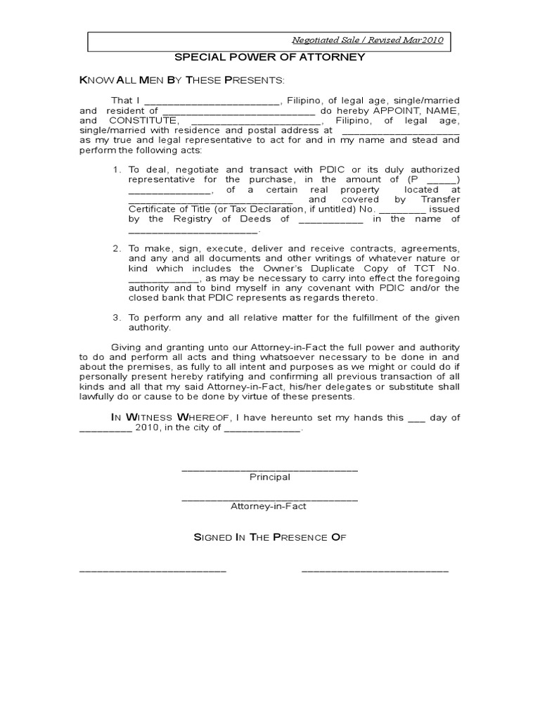 SPA Sample | PDF | Power Of Attorney | Notary Public