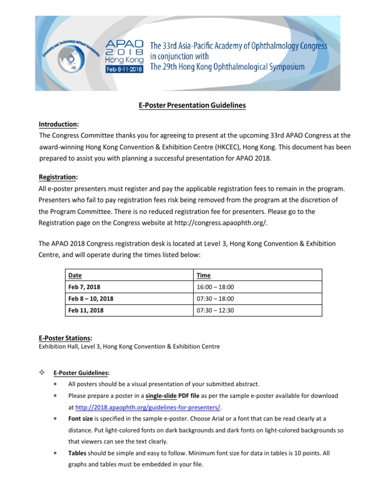 33rd APAO Congress E Poster Presentation Guidelines | PDF | Sound ...