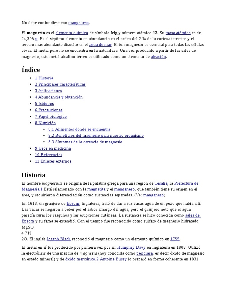 Historia y características del magnesio | PDF | Magnesio | Elementos ...