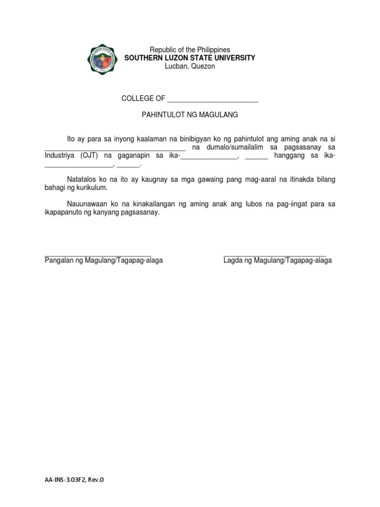 Pahintulot NG Magulang | PDF